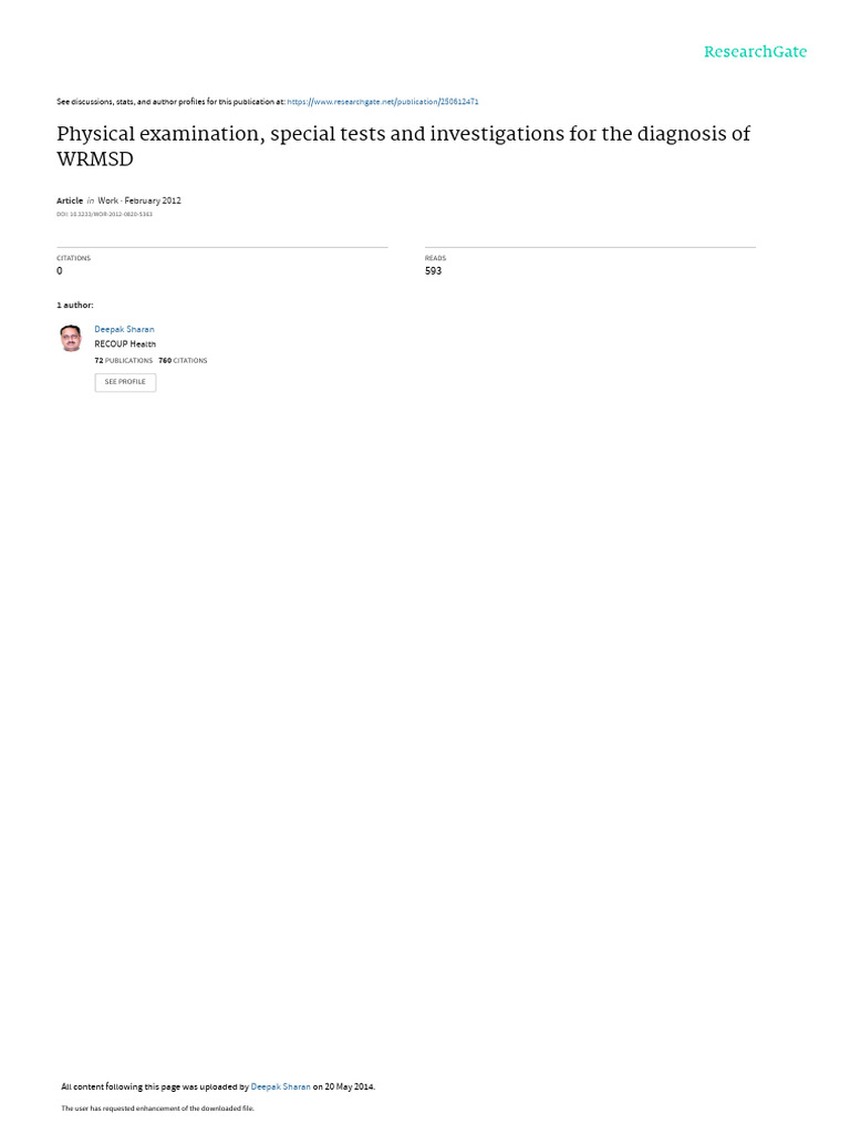 Assessment WRMSD | PDF | Medical Diagnosis | Clinical Medicine