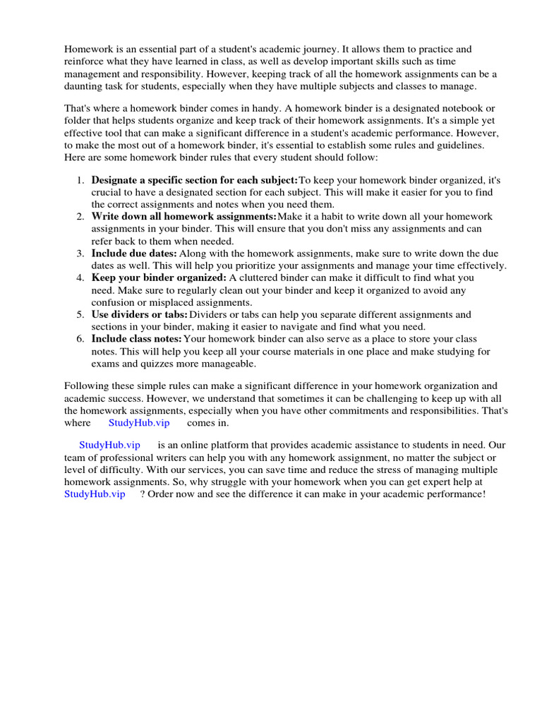 Homework Binder Rules | PDF | Homework | Worksheet