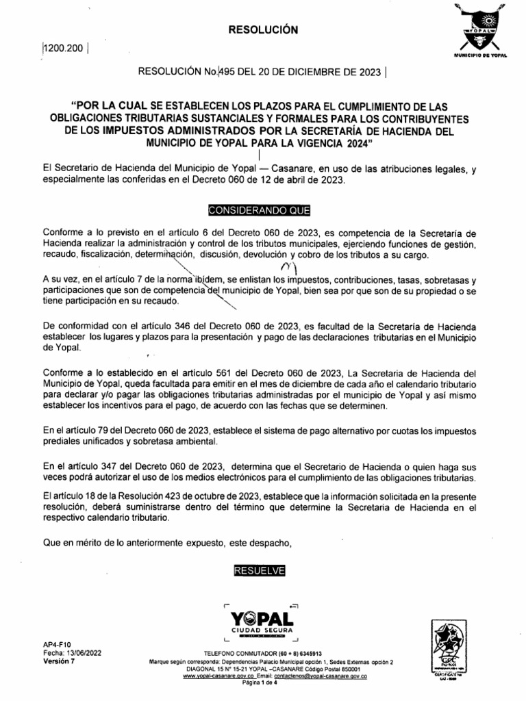 Calendario Tributario Yopal 2024 | PDF