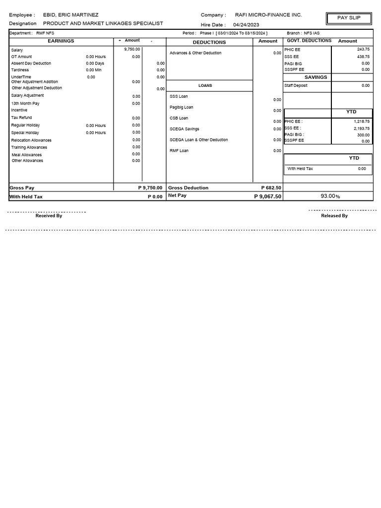Pay Slip | Download Free PDF | Payments | Personal Finance