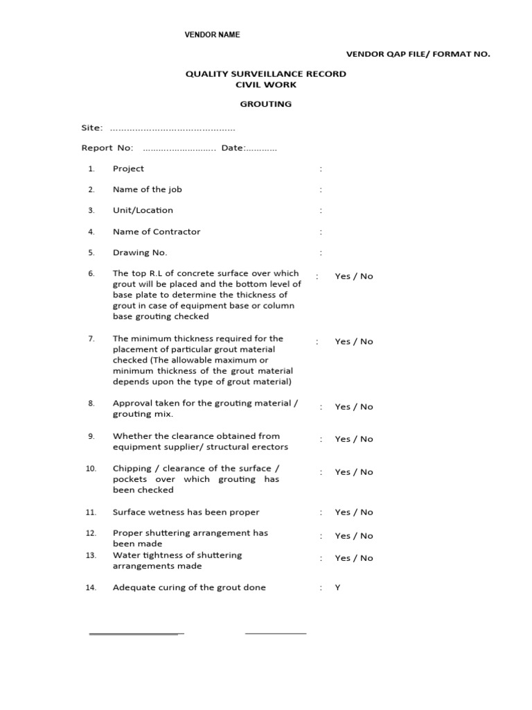 Grouting Checklist - DCO | PDF | Home & Garden