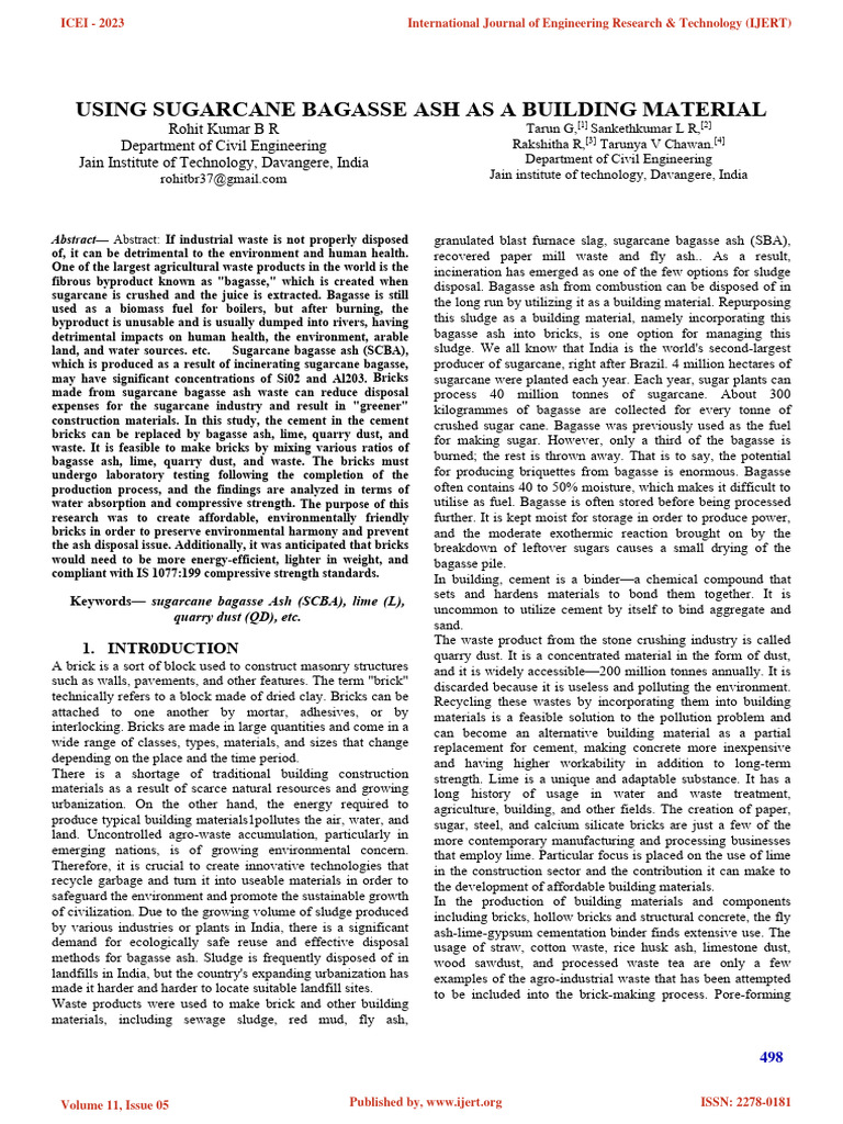 Sugarcane Bagasse Ash in Bricks | PDF | Cement | Concrete