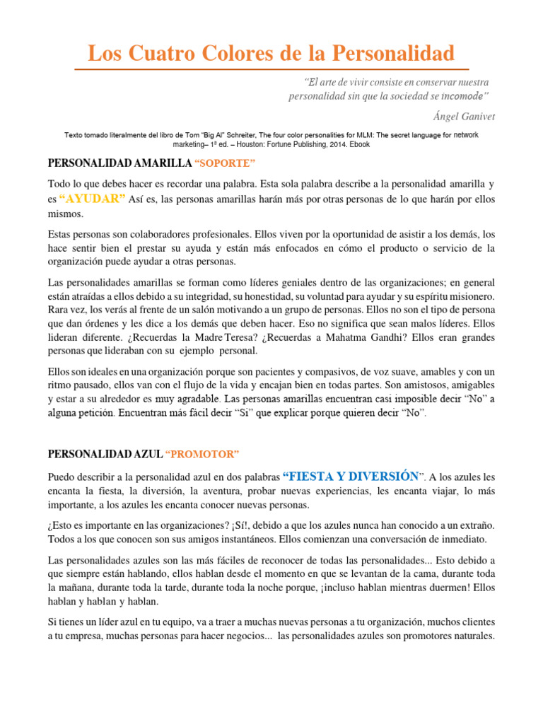 Lectura - 4 Colores de La Personalidad | PDF