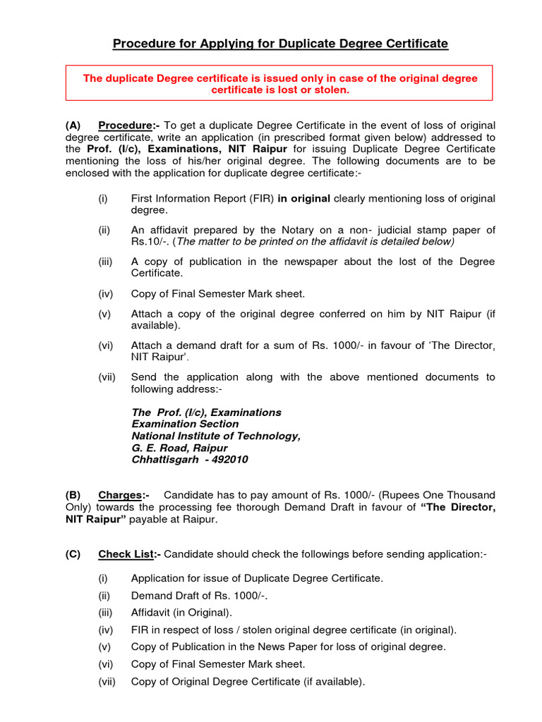 Procedure To Apply For Duplicate Degree Certificate - OLD | PDF | Affidavit