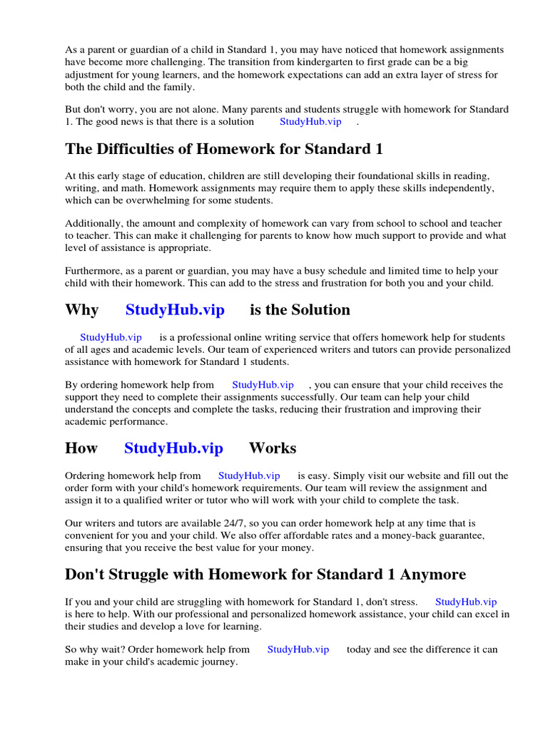 Homework for Standard 1 | PDF | Homework | Worksheet