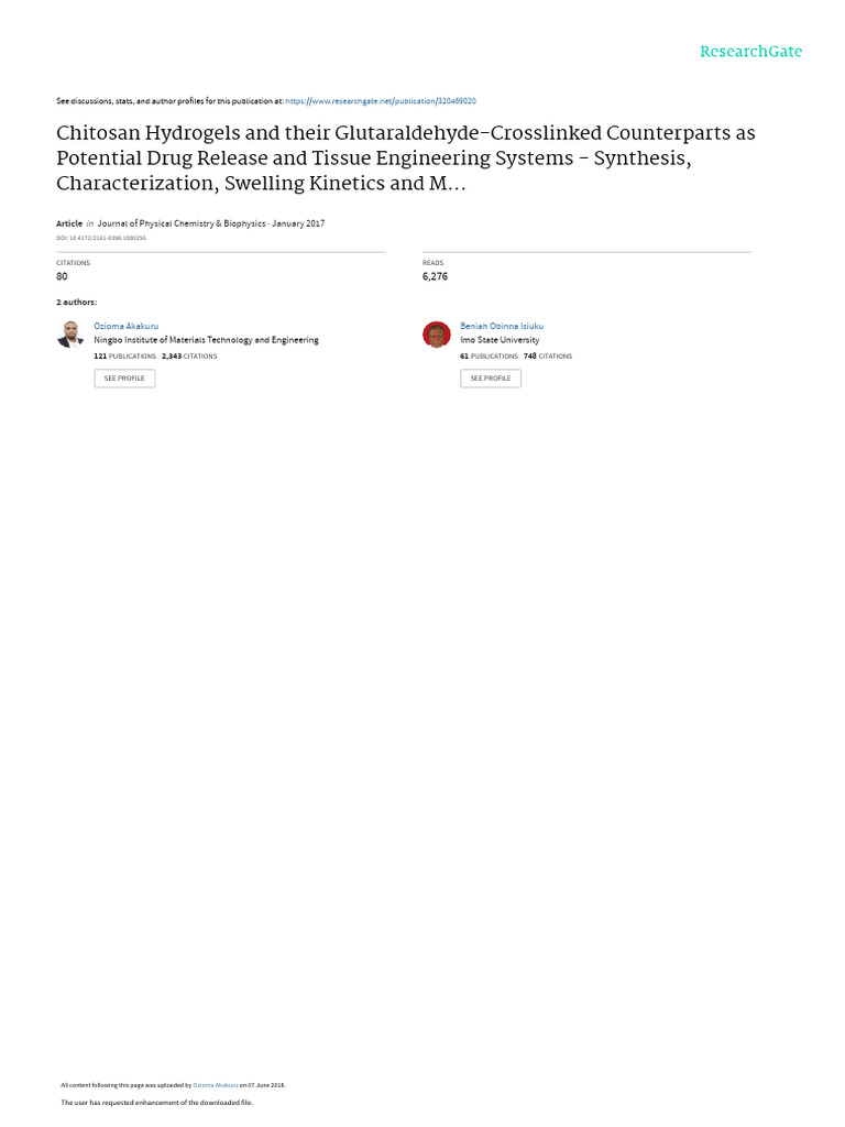 Chitosan_Hydrogels_and_their_Glutaraldehyde-Crossl | PDF | Gel | Cross Link