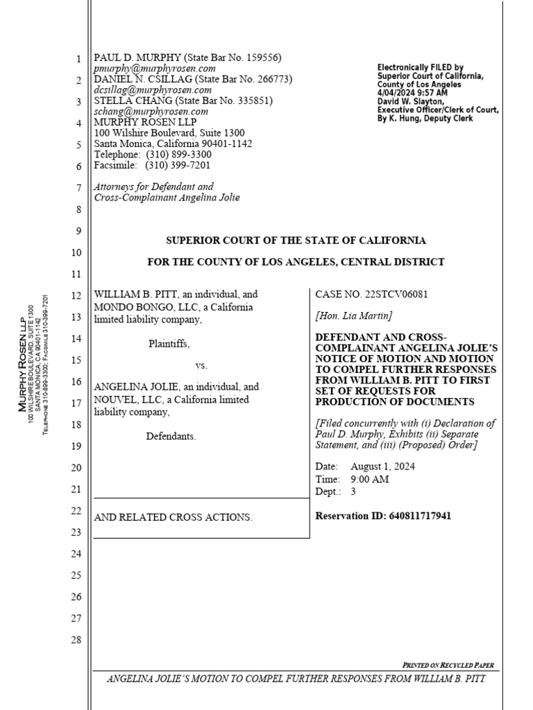 Angelina Jolie'S Motion To Compel Further Responses From William B ...