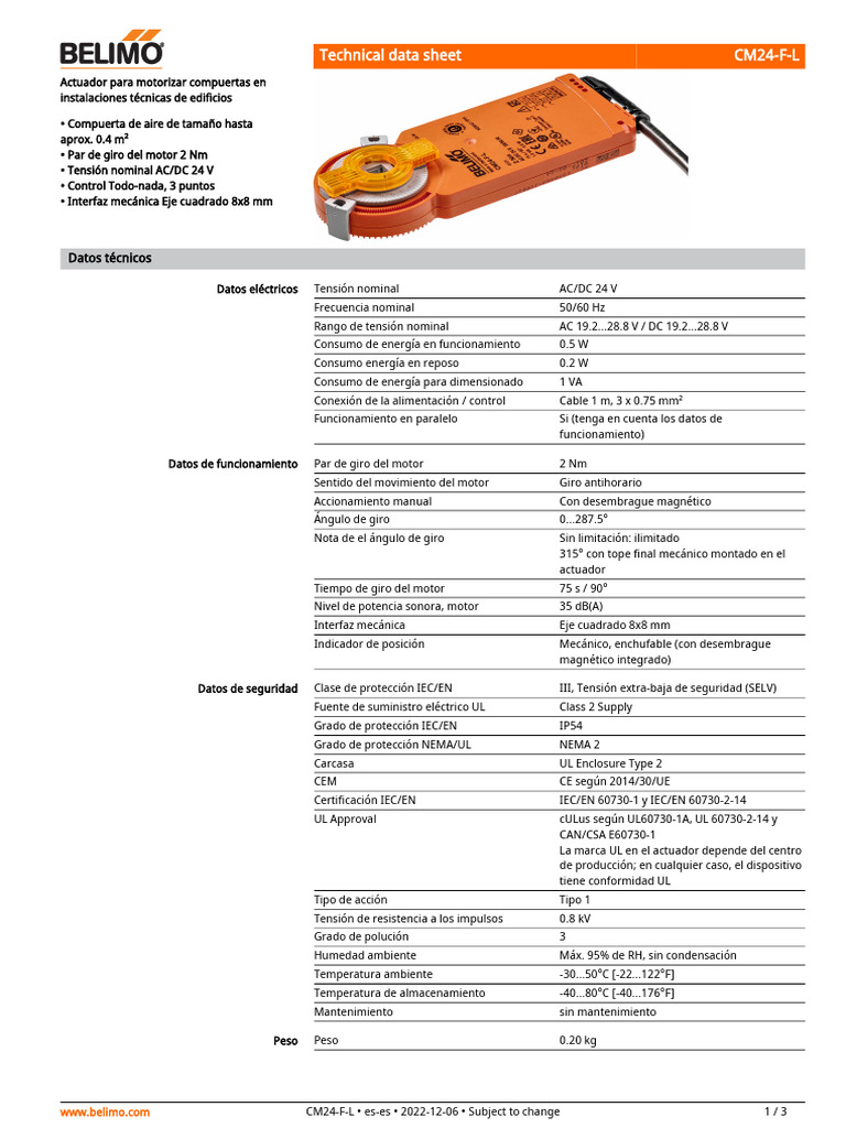 Belimo CM24-F-L Datasheet Es-Es | PDF | Solenoide | Ventilación ...