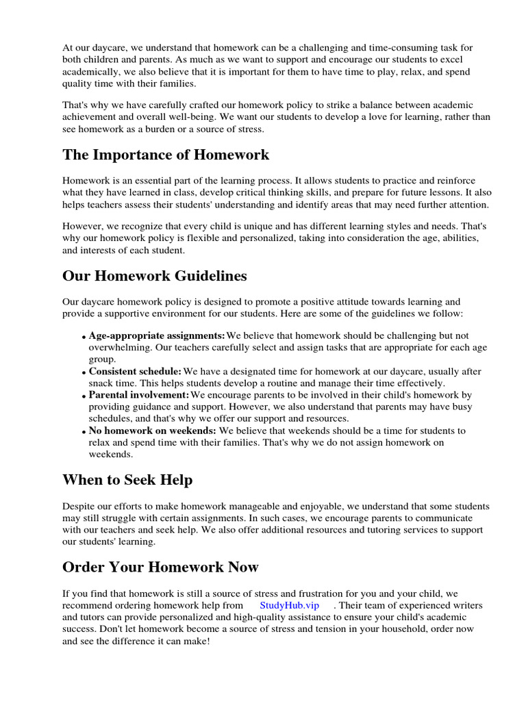 Daycare Homework Policy | PDF | Homework | Child Care