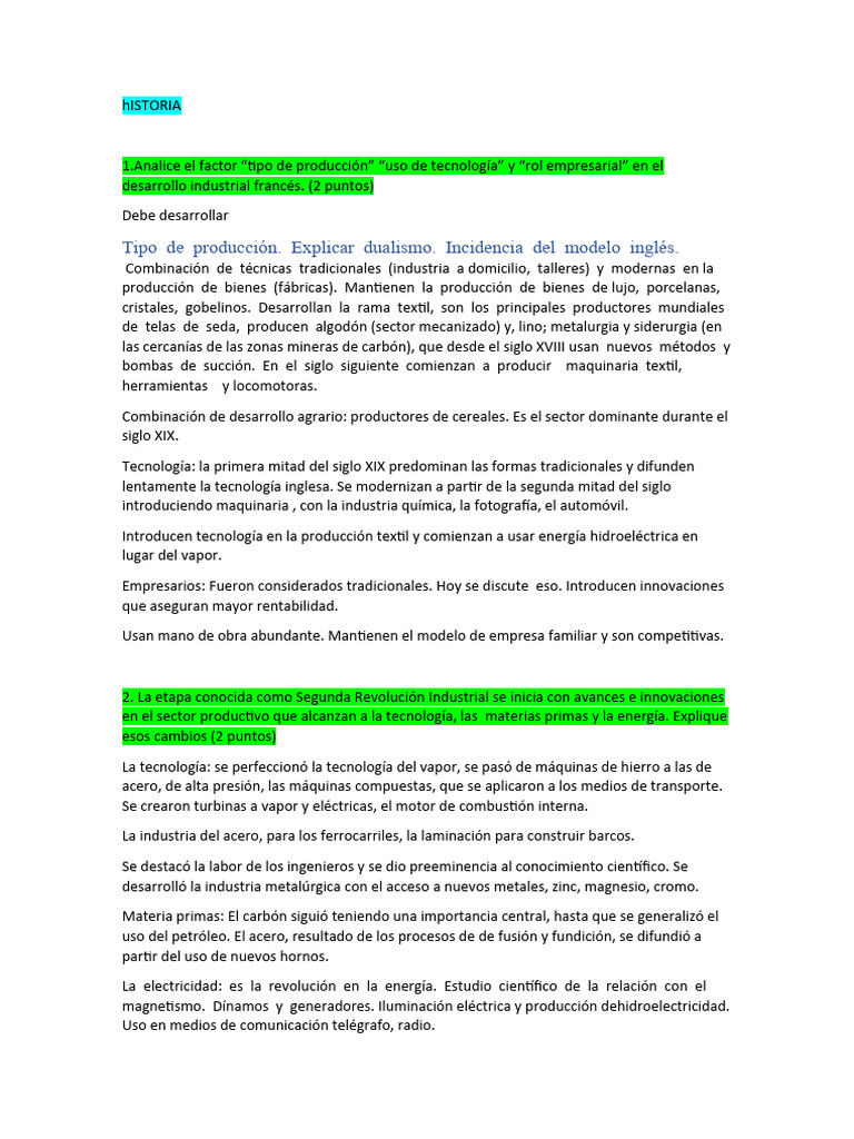 Hist. Preguntas y Respuestas de Parcial | PDF | Revolución industrial | Business