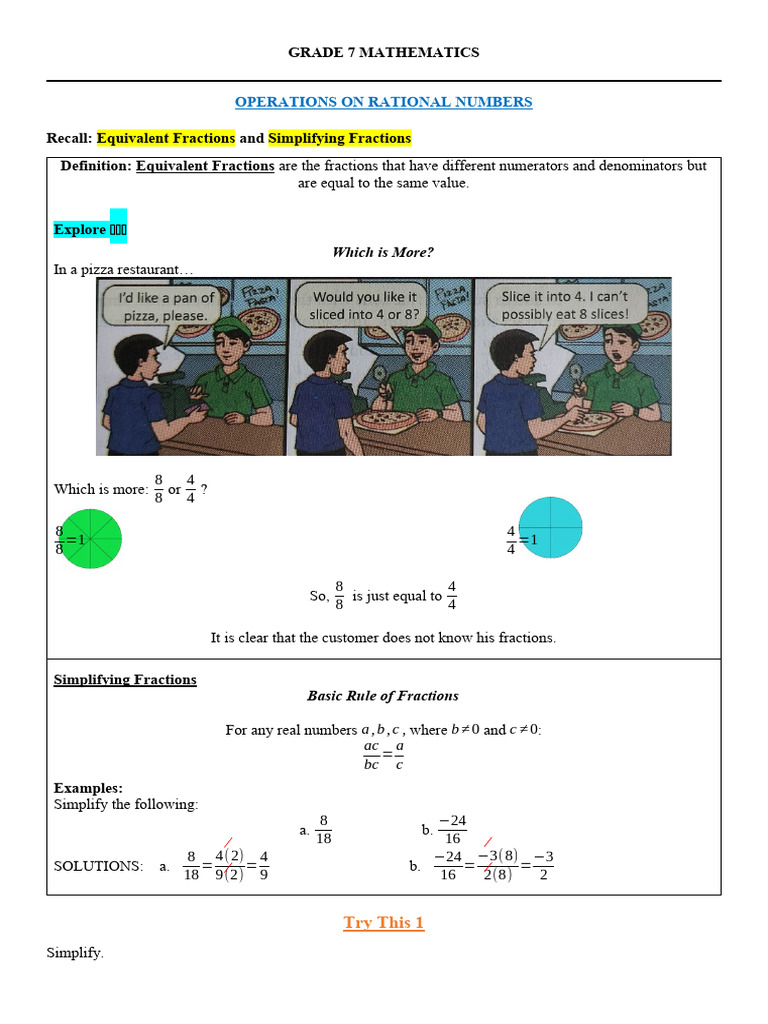 Operations On Rational Numbers - Adding and Subtracting Fractions | PDF ...