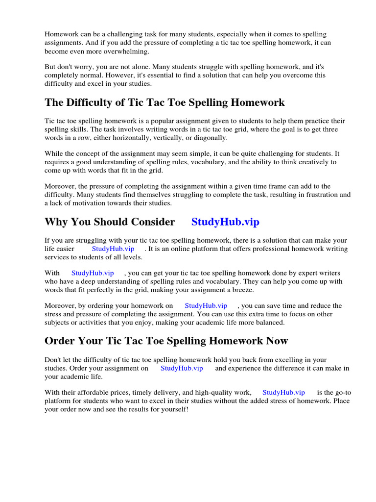 Free Tic Tac Toe Spelling Homework | PDF | Safari (Web Browser) | Homework