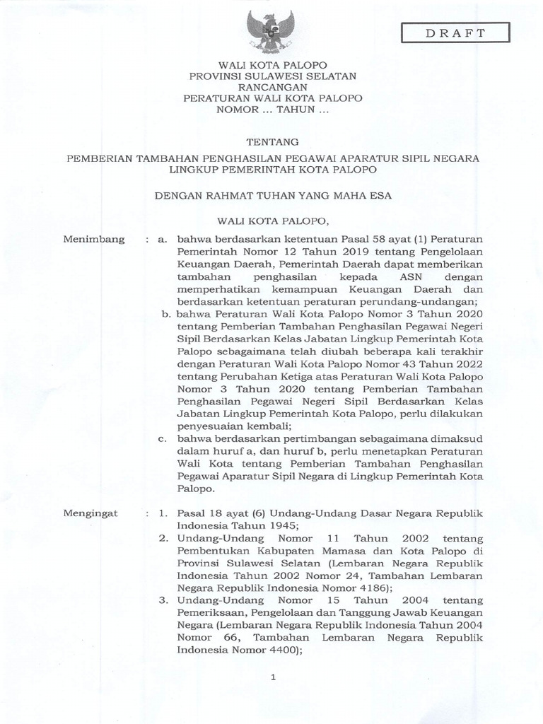 Draft Perwal TPP Kota Palopo Tahun 2024 | PDF
