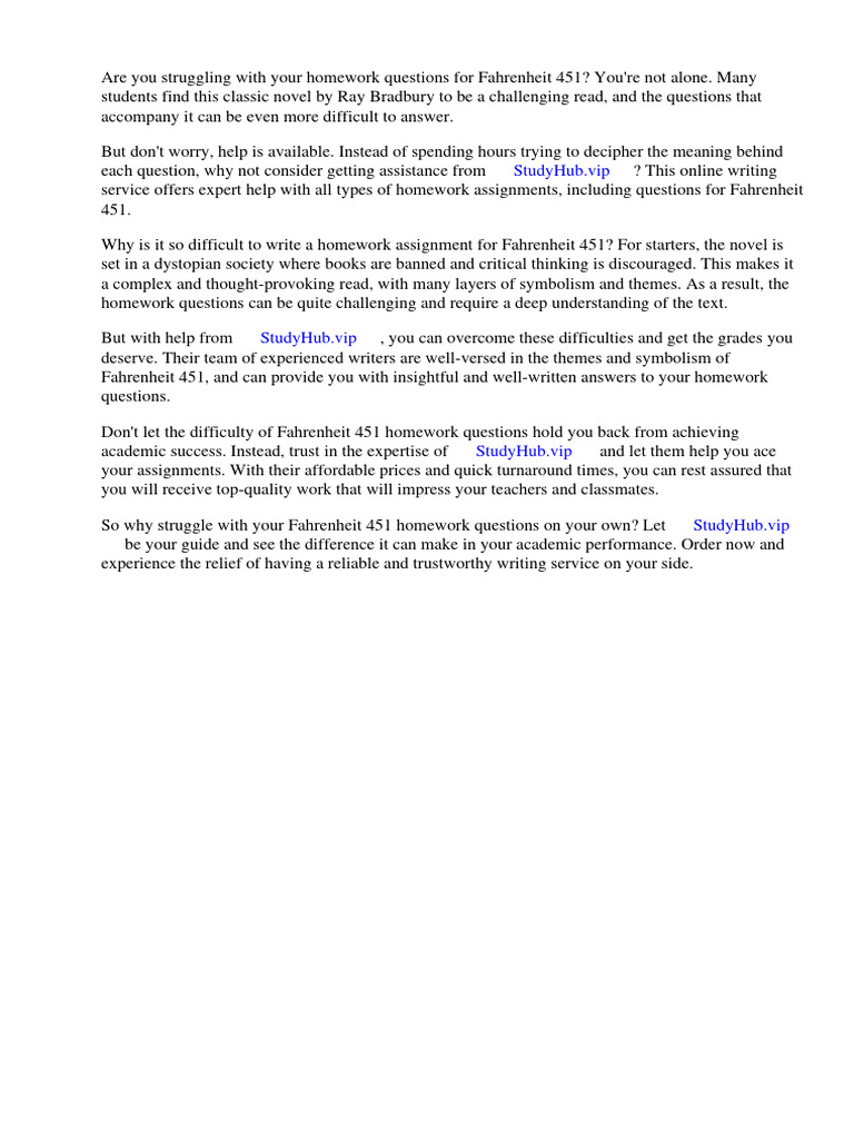 Fahrenheit 451 Homework Questions | PDF | Reading Comprehension ...