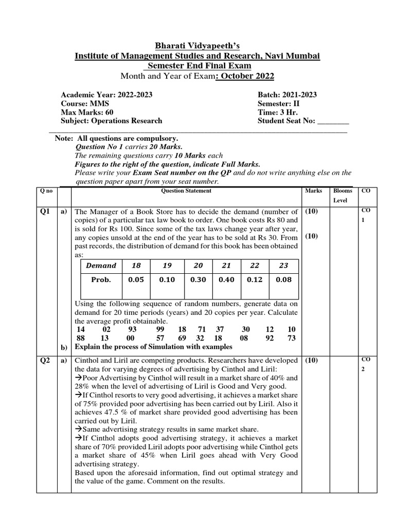 MMS 2021-2023 SEM II QP FORMAT 60Marks_OR | PDF | Business | Applied ...