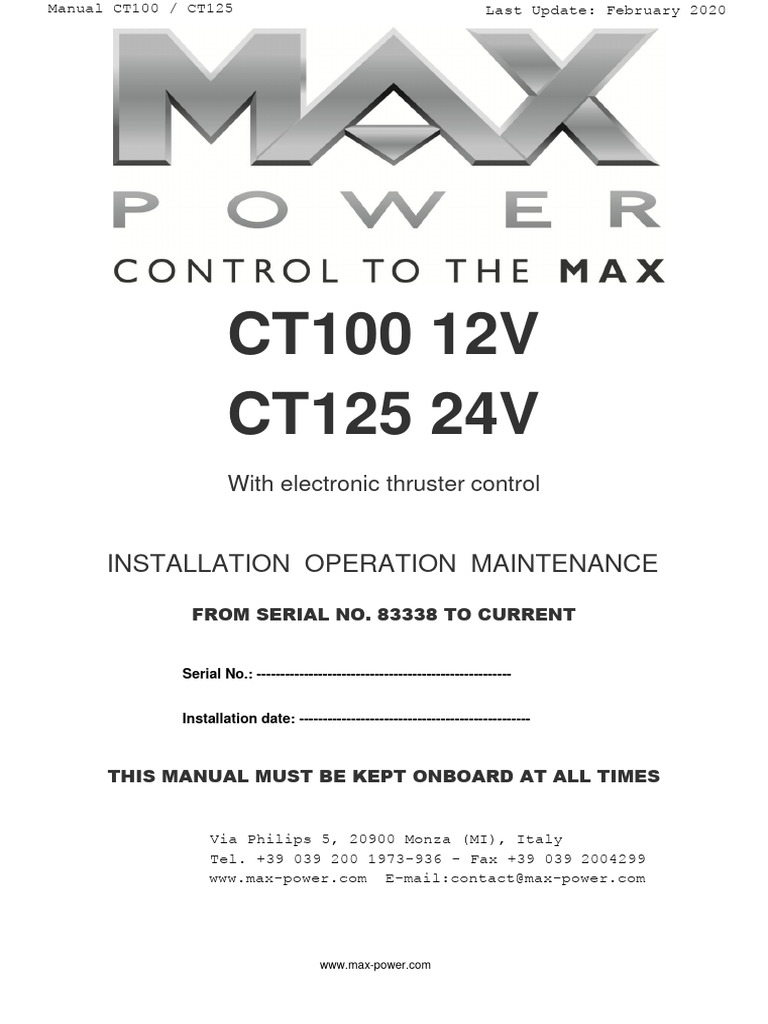 CT100/CT125 Thruster Installation Manual | PDF | Propeller | Lamination