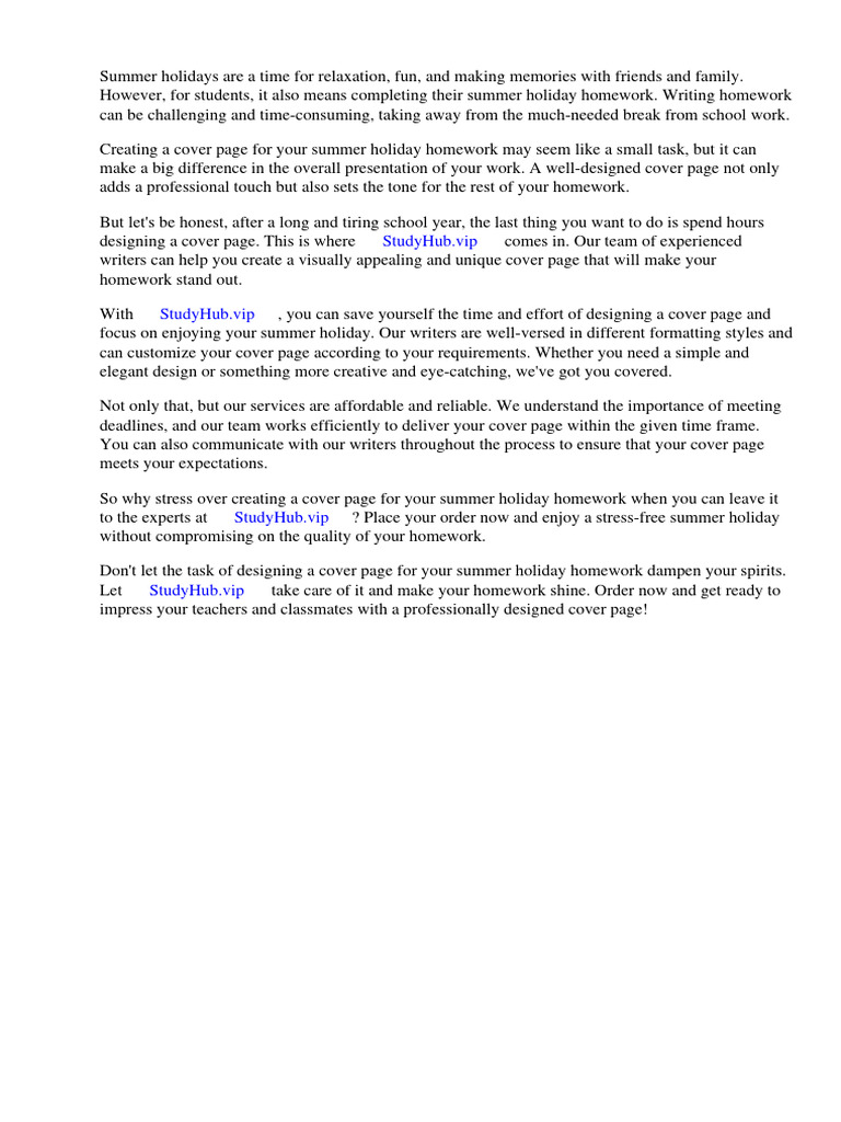 Cover Page For Summer Holiday Homework | Download Free PDF | Homework ...