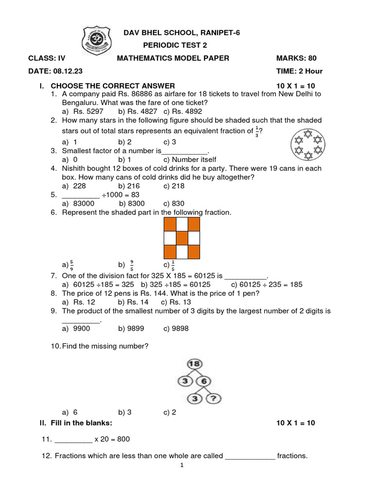 Class4 PT2 Mathsmodelpaper | PDF | Numbers | Prime Number