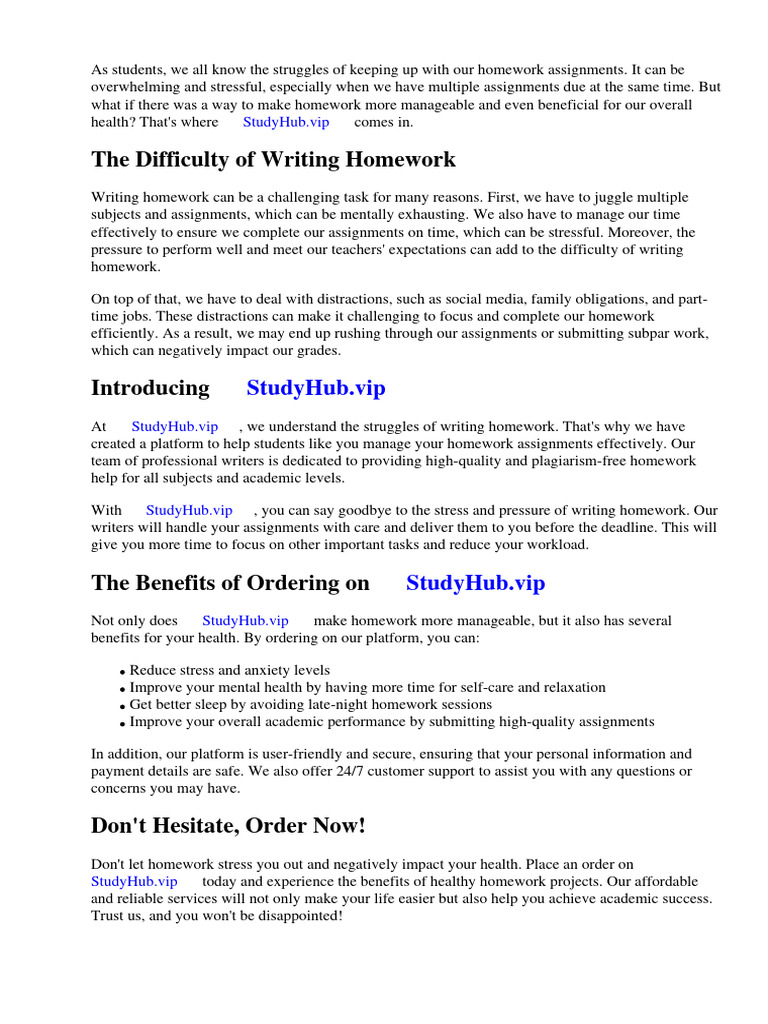 Healthy Homework Project | PDF | Homework | Teachers