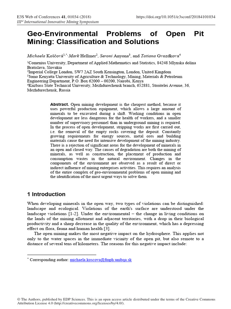 Geo-Environmental Issues in Open Pit Mining | PDF | Mining | Water