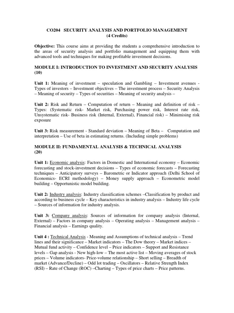 Security Analysis & Portfolio Management | PDF | Capital Asset Pricing ...