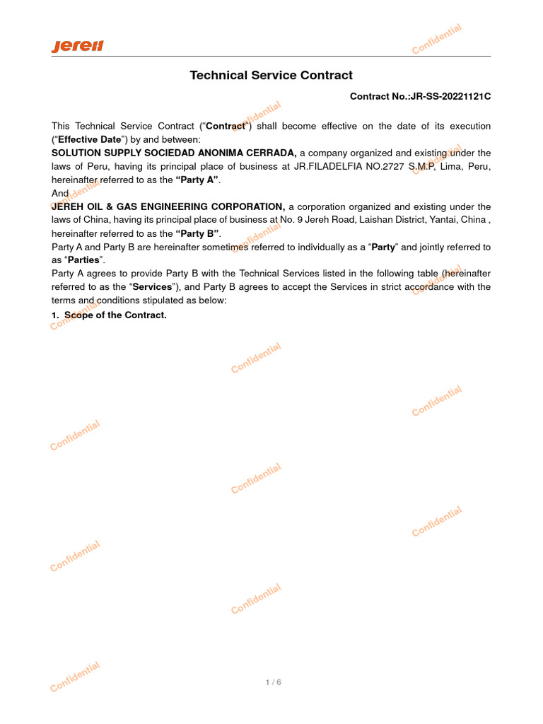 Technical Service Contract-JR-SS-20221121C-双签 | PDF | Liability ...