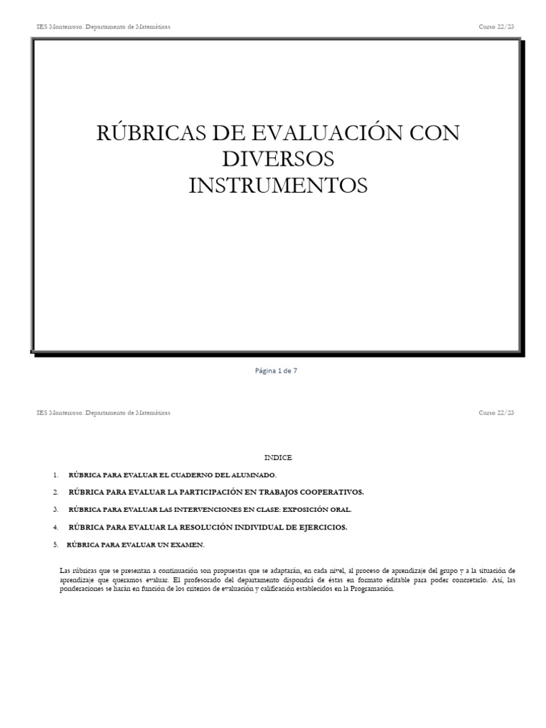 ANEXO 1 - Rú Bricas de Evaluació N | PDF | Evaluación | Gramática