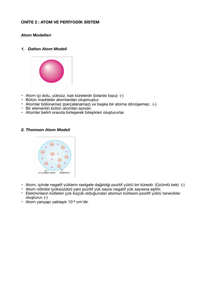 Dalton Atom Modeli: Ünite 2: Atom Ve Periyodik Sistem Atom Modelleri | PDF