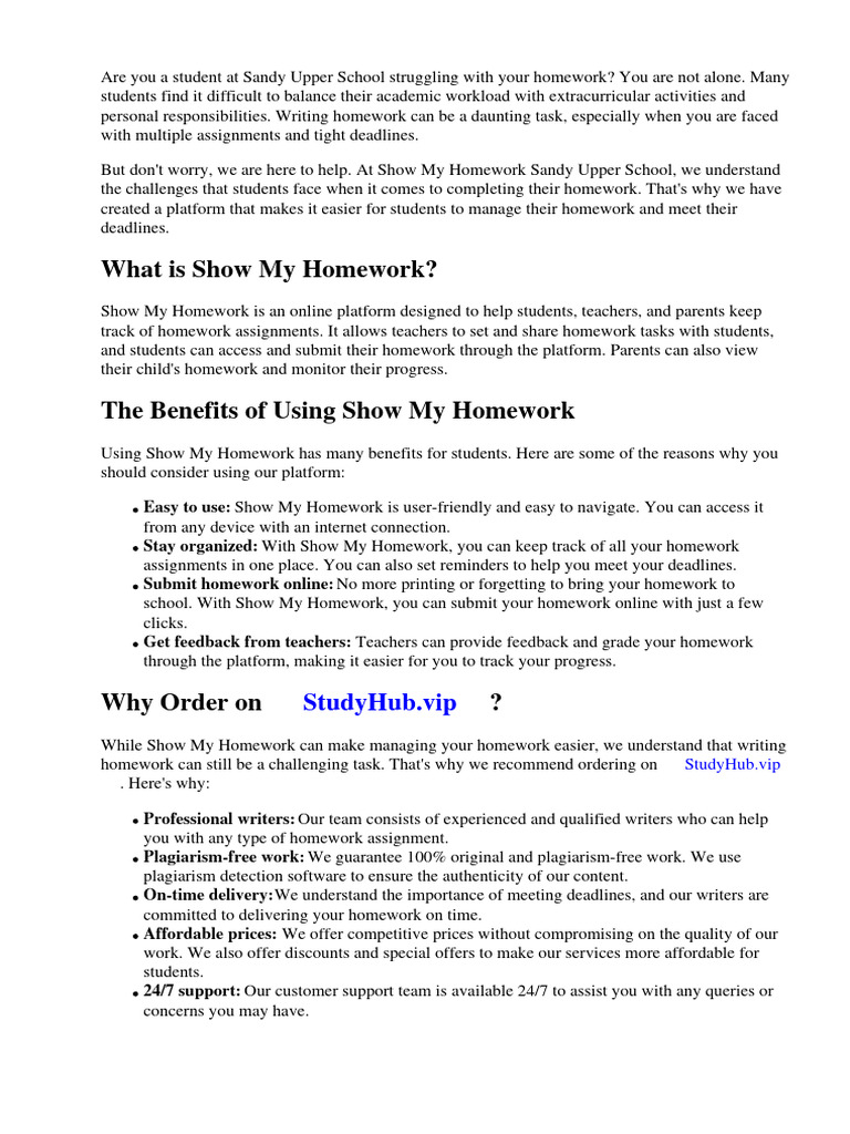 Show My Homework Sandy Upper School | PDF | Homework | Websites