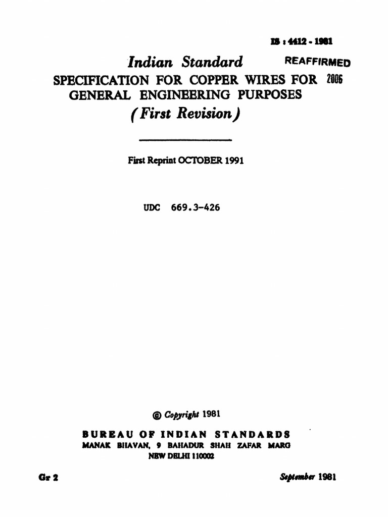 IS 4412 Copper Wire Full | PDF