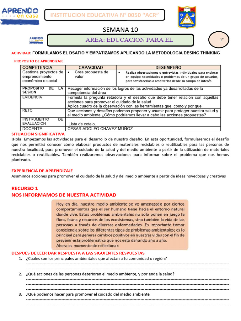 Sesion de Ept Semana 10 1° y 2° Acr | PDF | Aprendizaje | Cognición