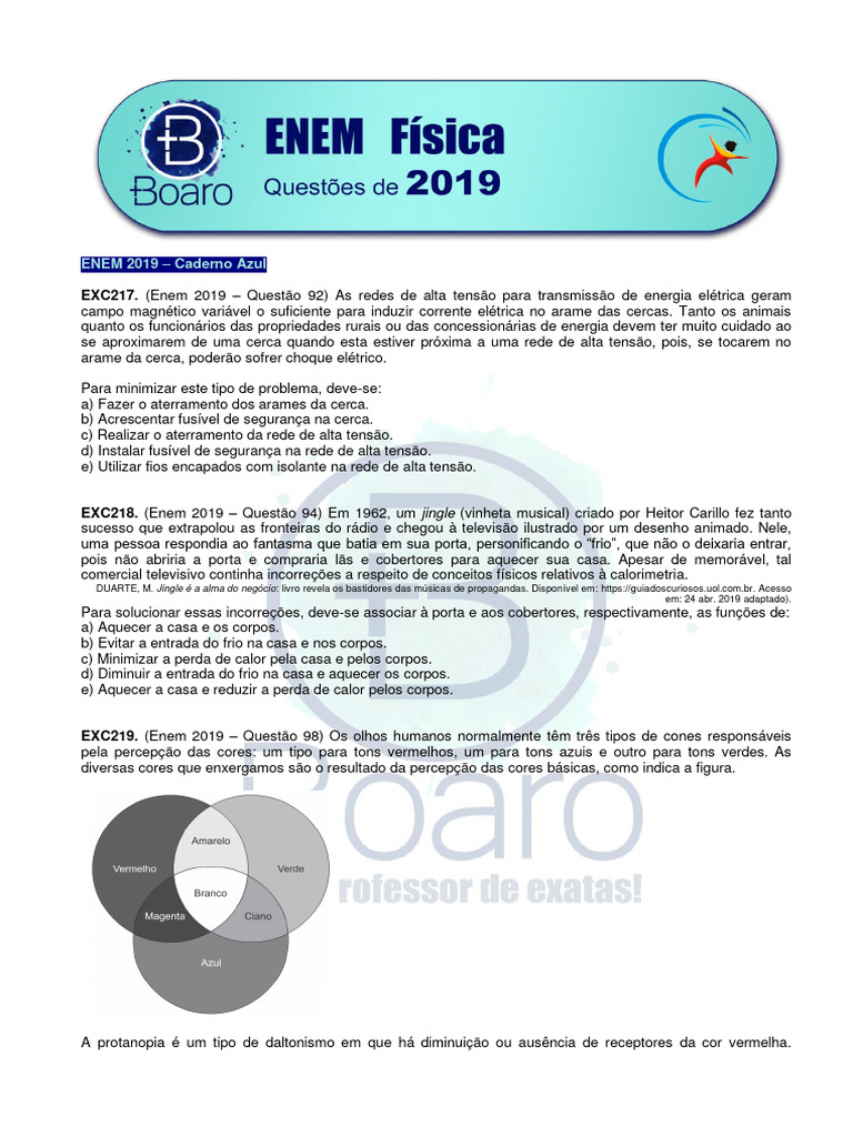 Questões de Física do ENEM 2019 | PDF | Luz | Cor