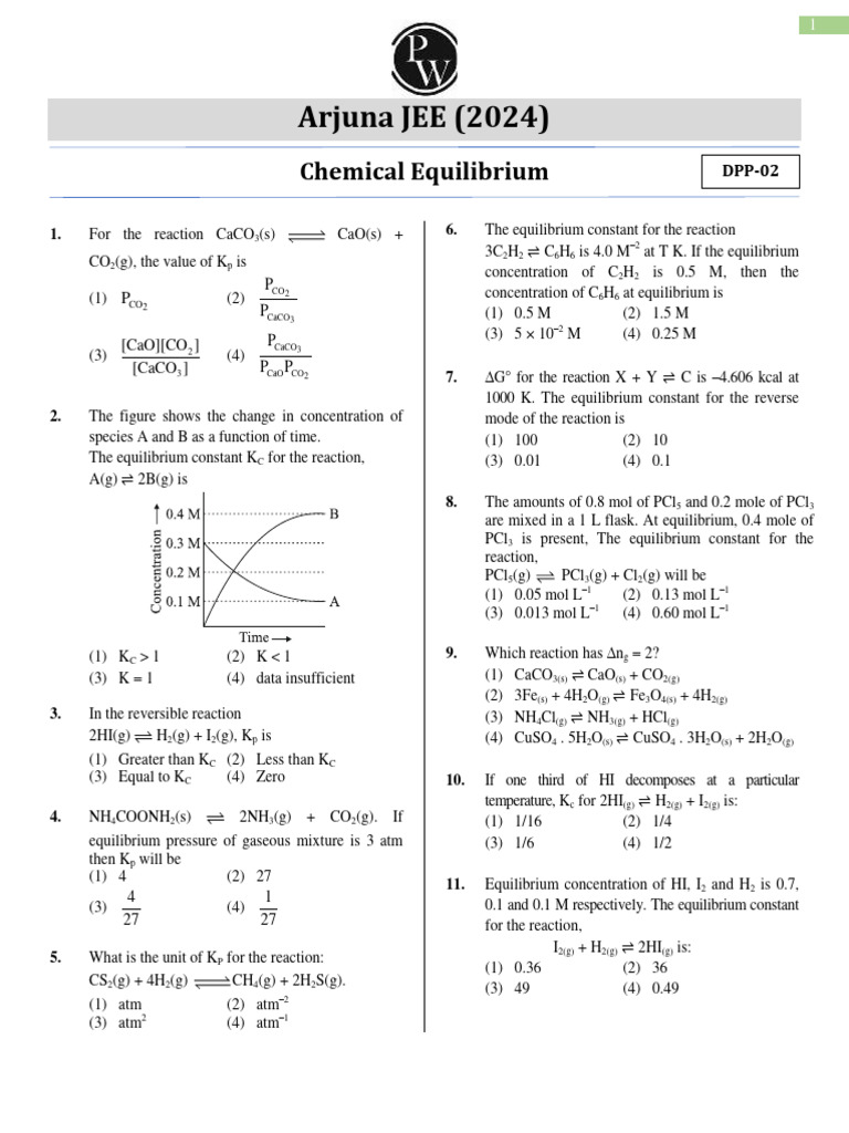 Chemical Equilibrium - DPP 02 (Of Lec 03) - Arjuna JEE 2024 | PDF | Chemical Equilibrium | Analysis
