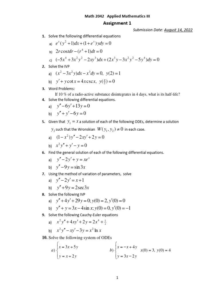 Math 2042 Assignment 1 | PDF