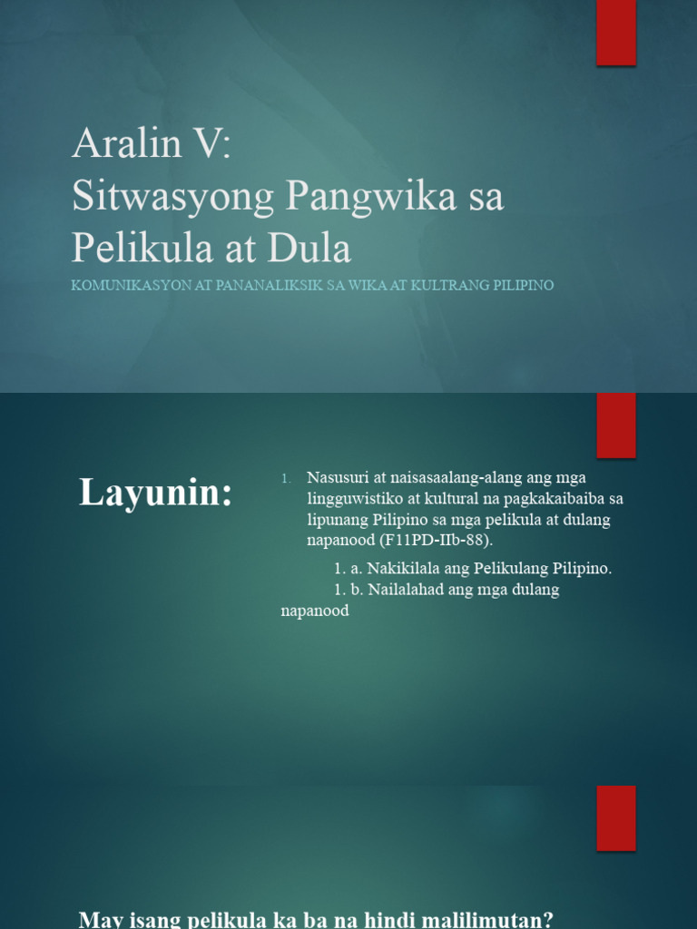 Aralin V Sitwasyong Pangwika Sa Pelikula at Dula | PDF