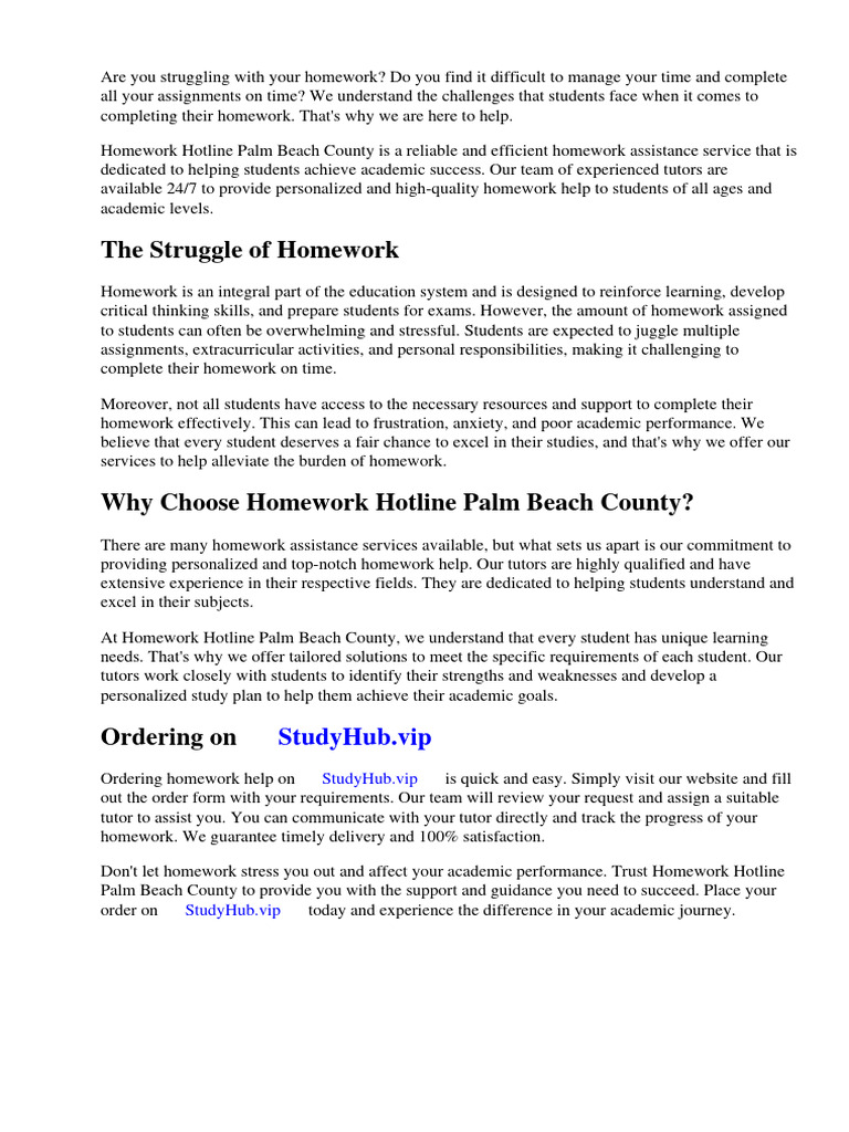 Homework Hotline Palm Beach County | PDF | Homework | Centers For ...