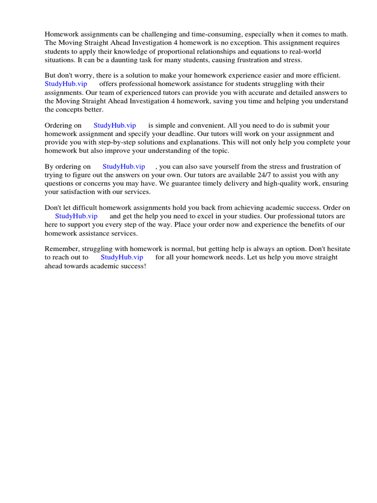 Moving Straight Ahead Investigation 4 Homework Answers | PDF ...