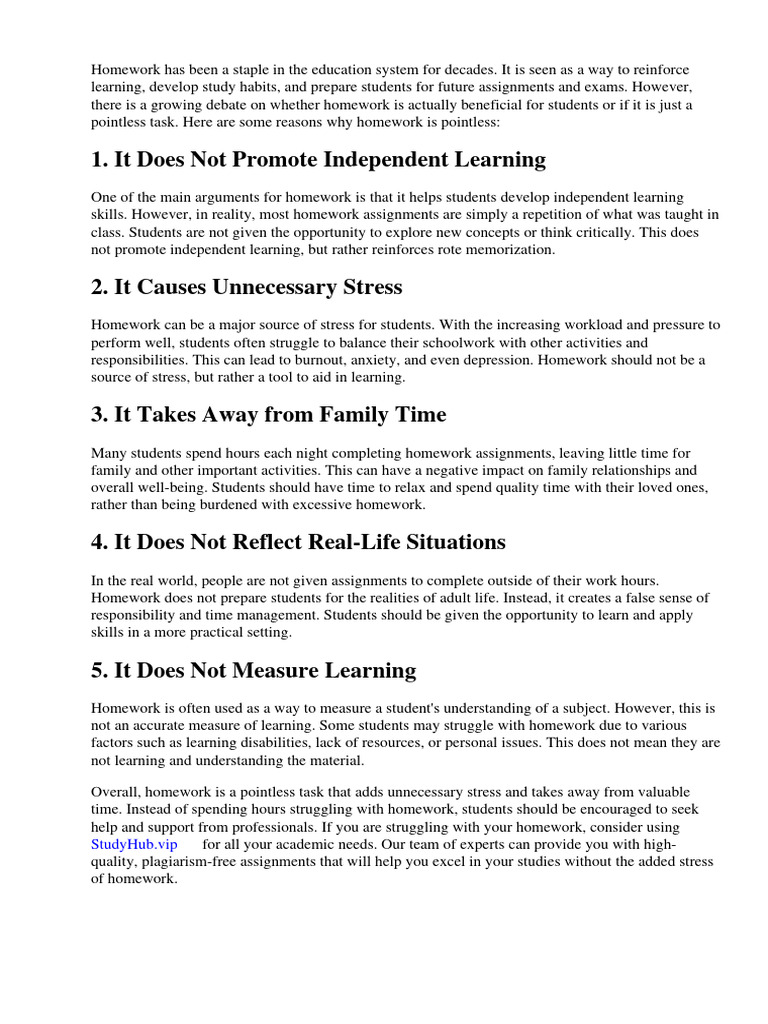 Reasons Why Homework is Pointless | PDF | Homework | Learning