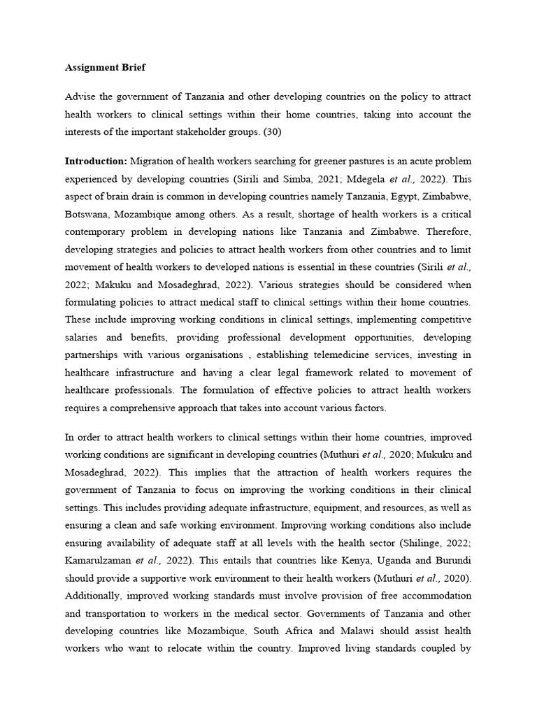 Assignment 1 Final (Tanzania) | PDF | Health Professional | Health Care