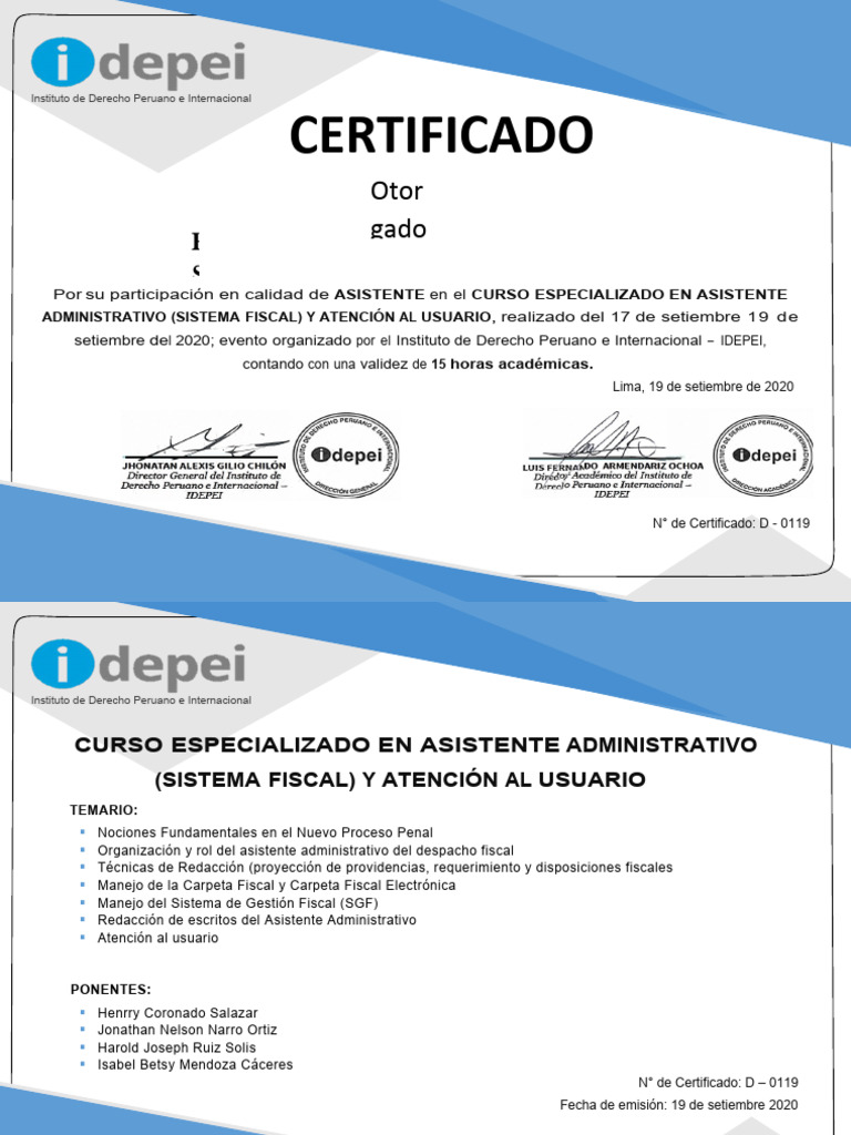 Certificado Asistente en Funcion Fiscal | PDF