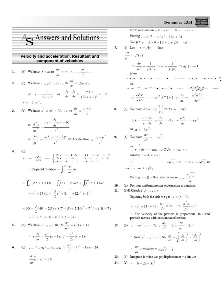 04 Sol Dynamics Assignment Part 1 Pdf Acceleration Velocity
