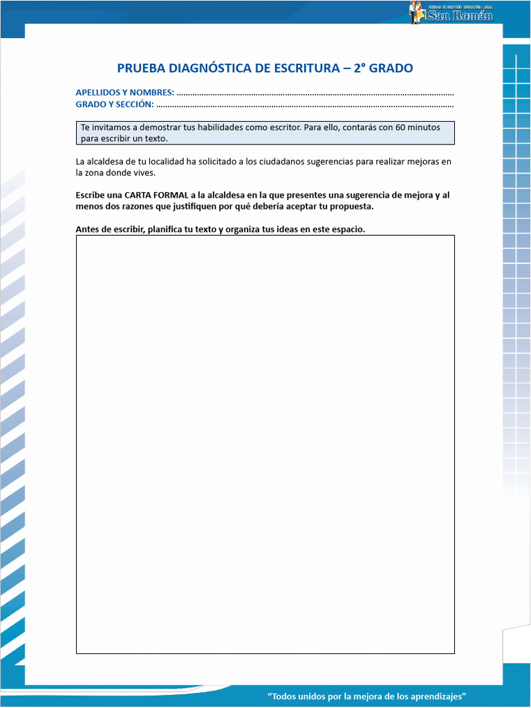 Prueba Diagnóstica de Escritura - 2° Grado | PDF