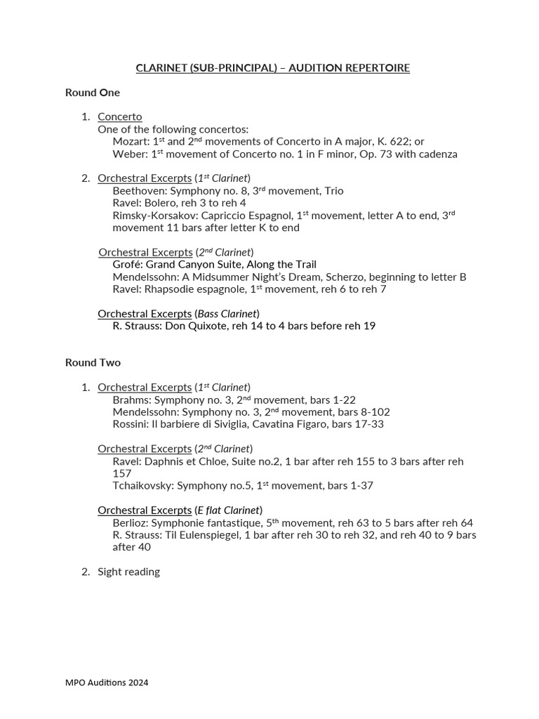 Aspen Music Festival Clarinet Audition Guide | PDF