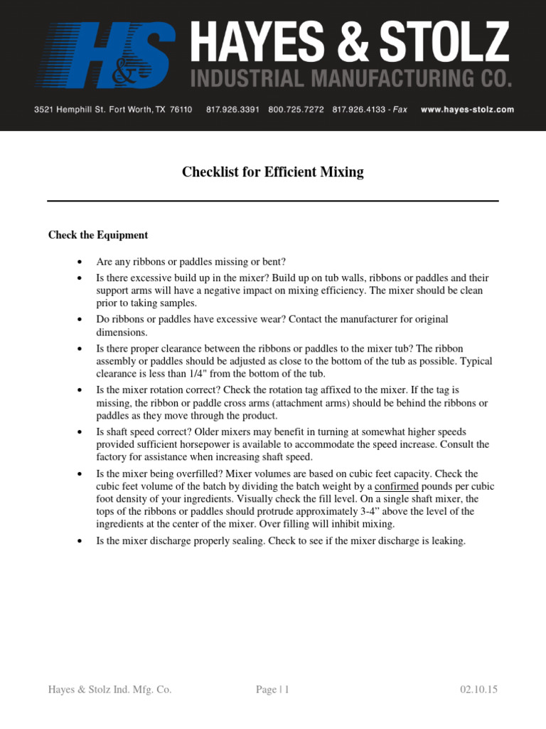 Mixer Checklist | PDF