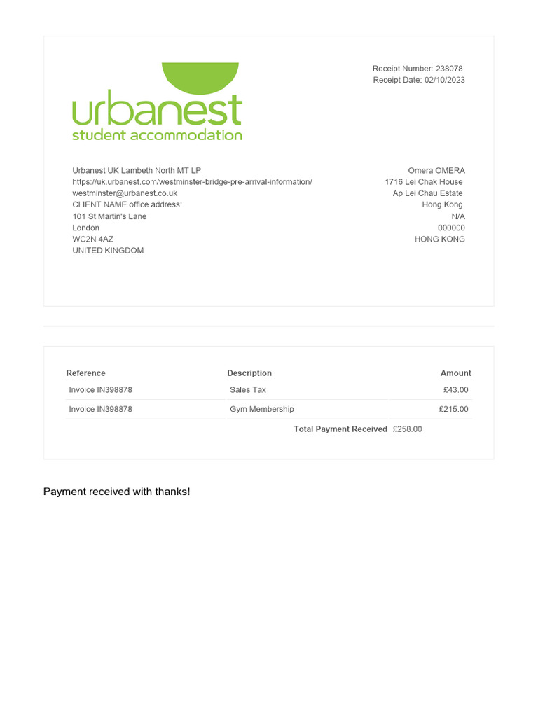 Payment Received With Thanks!: Reference Description Amount | PDF