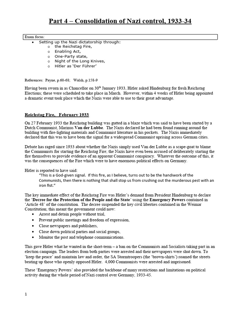 Consolidation of Nazi Control, 1933-34 | PDF | Adolf Hitler | Nazi Germany