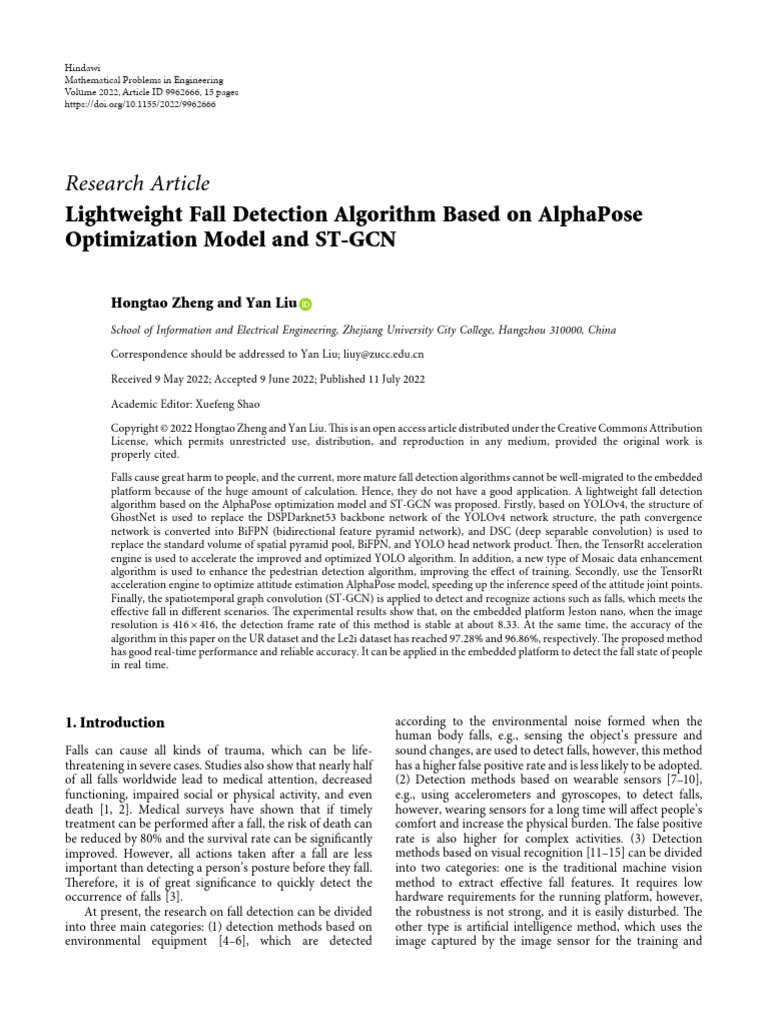 Lightweight Fall Detection Algorithm Based On Alph Pdf Computer 