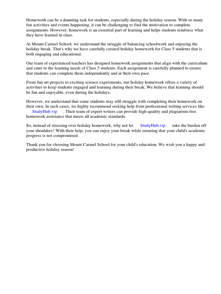 Mount Carmel School Holiday Homework Class 5 | PDF | Homework Mount Carmel School Holiday Homework Class 5 | PDF | Homework