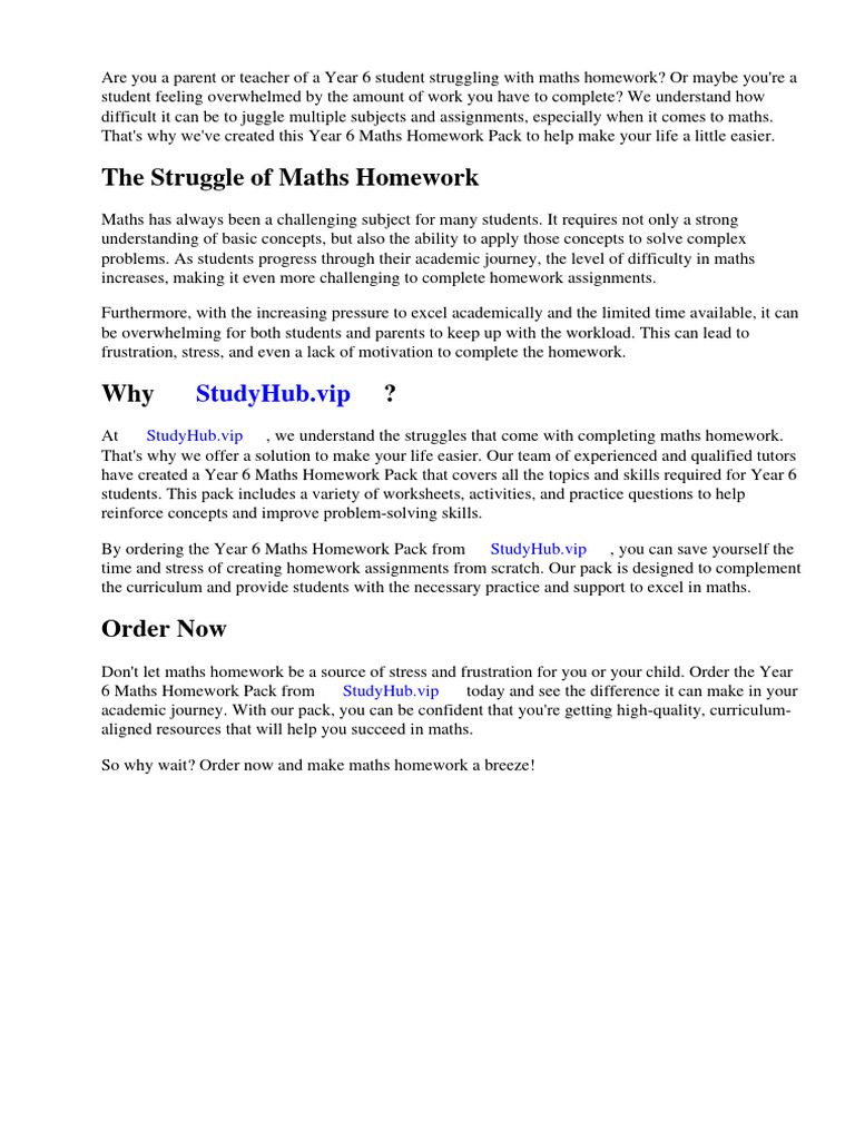 Year 6 Maths Homework Pack | PDF | Worksheet | Homework