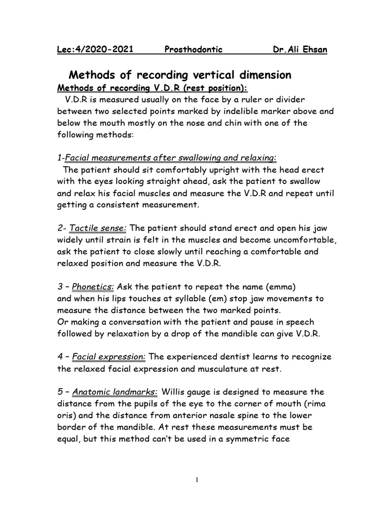Methods of Recording Vertical Dimension | Download Free PDF | Dentures ...